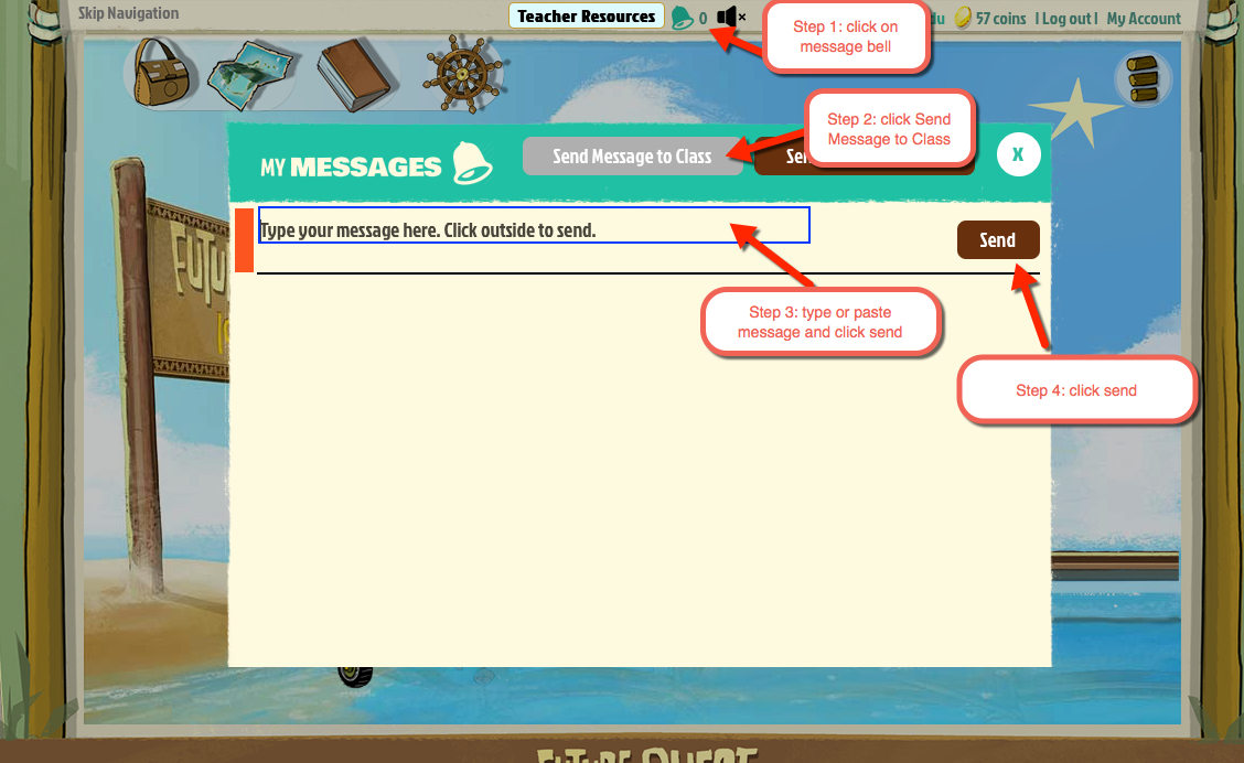 Instructions on how to send messages to students | Future Quest Island ...